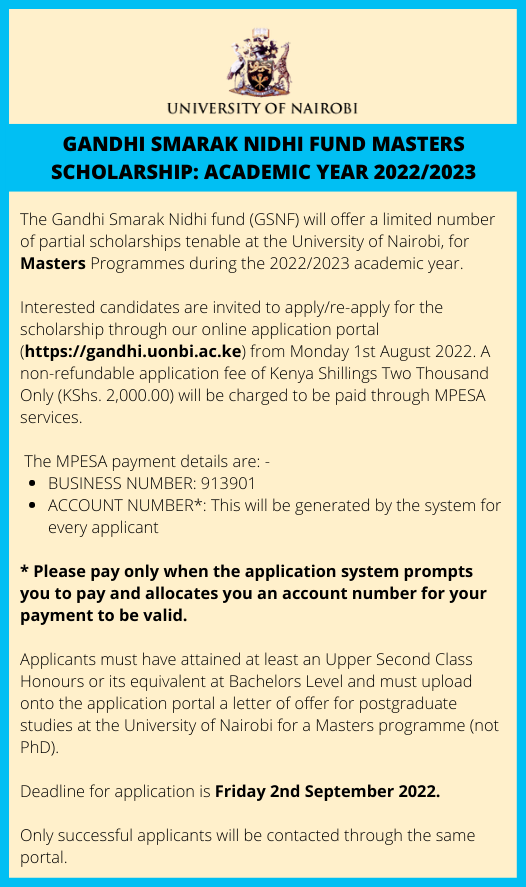 GANDHI SMARAK NIDHI FUND - MASTERS SCHOLARSHIP: 2022/2023 ACADEMIC YEAR ...